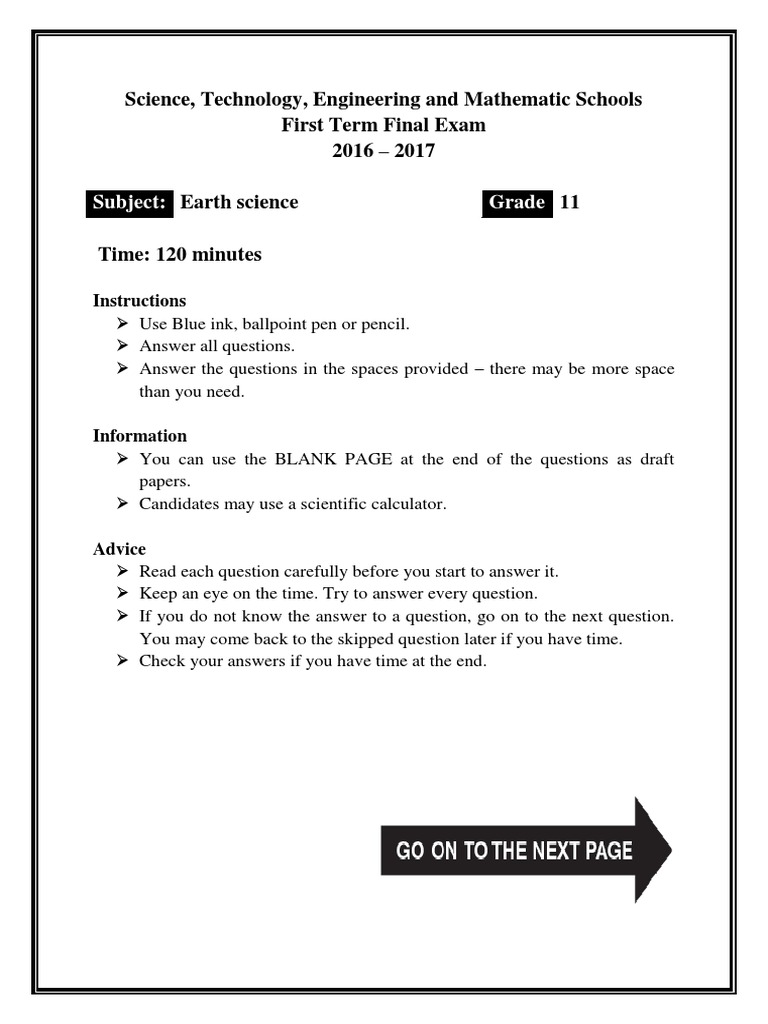 Earth Science Gr11 First Term Exam 2017 Modified With Answer | PDF ...