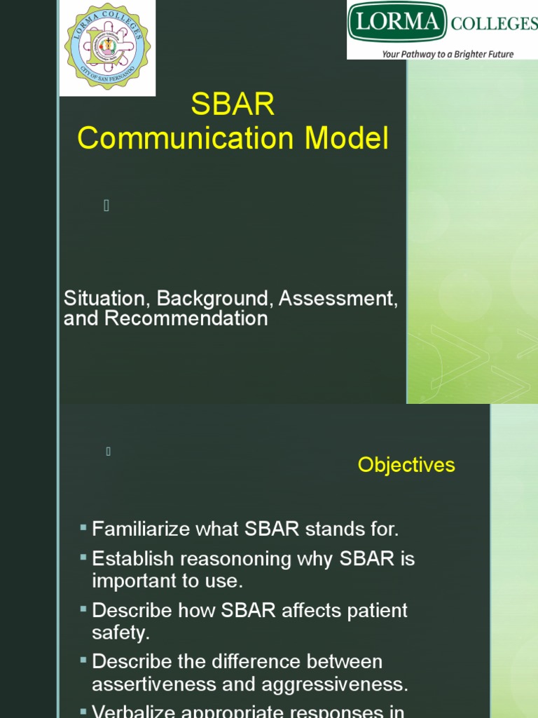 Sbar Communication Model: Situation, Background, Assessment, and ...