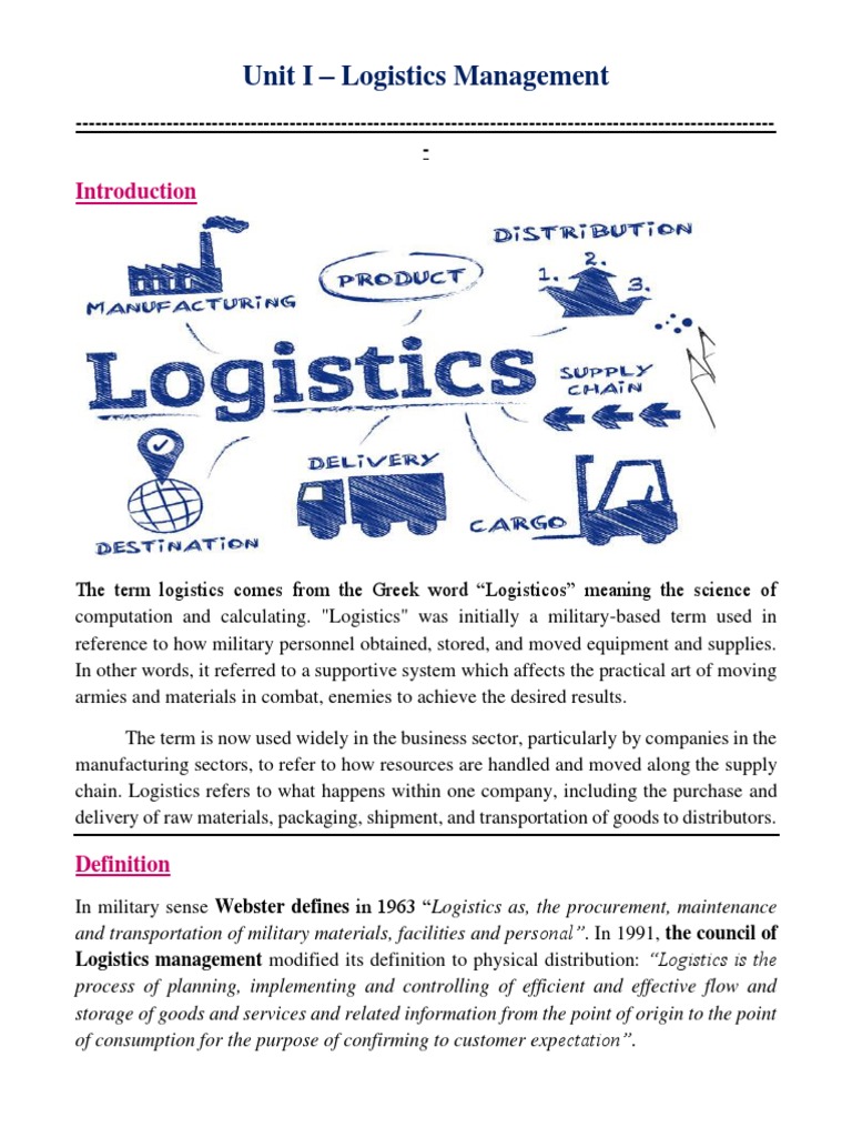 Unit I - Logistics Management | PDF | Logistics | Warehouse