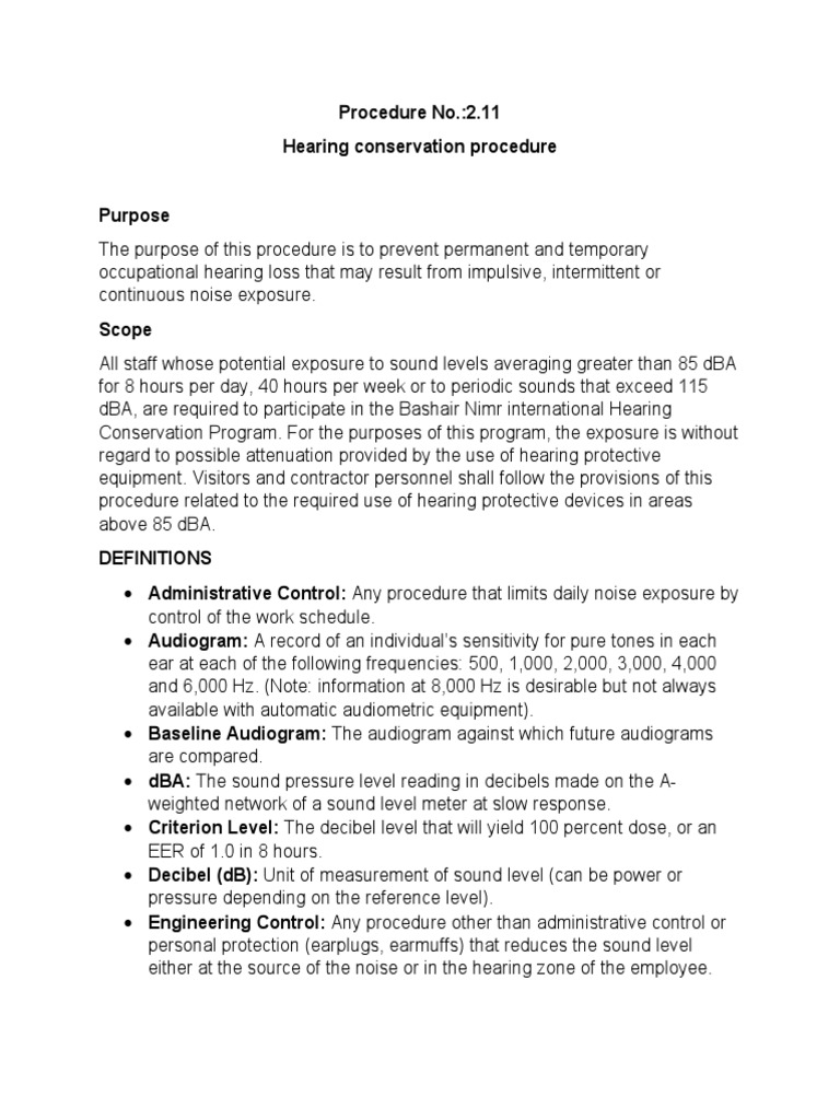 Hearing Conservation Procedure | PDF | Noise | Decibel