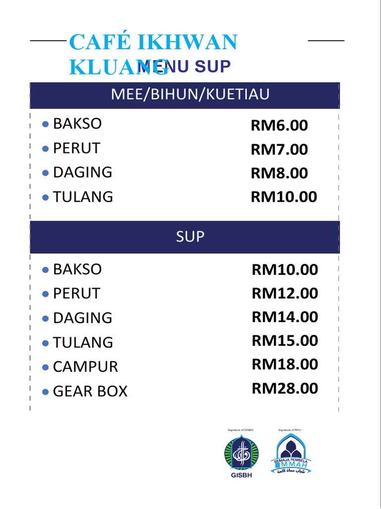 Café Ikhwan Kluang Menu Prices | PDF