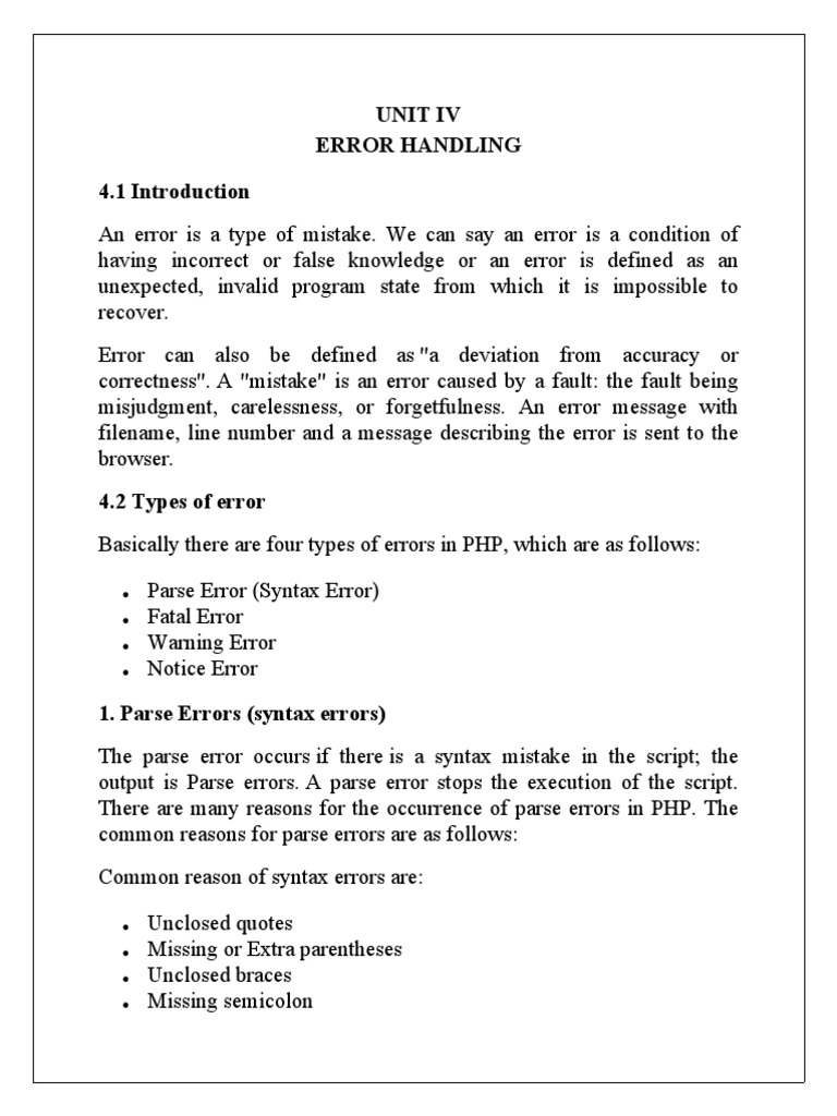 Unit Iv Error Handling | PDF | Http Cookie | Php