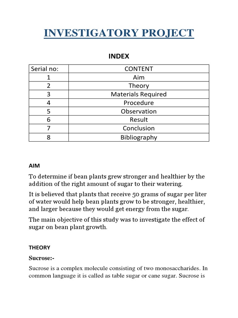 Investigatory Project: Index | PDF | Sucrose | Fructose