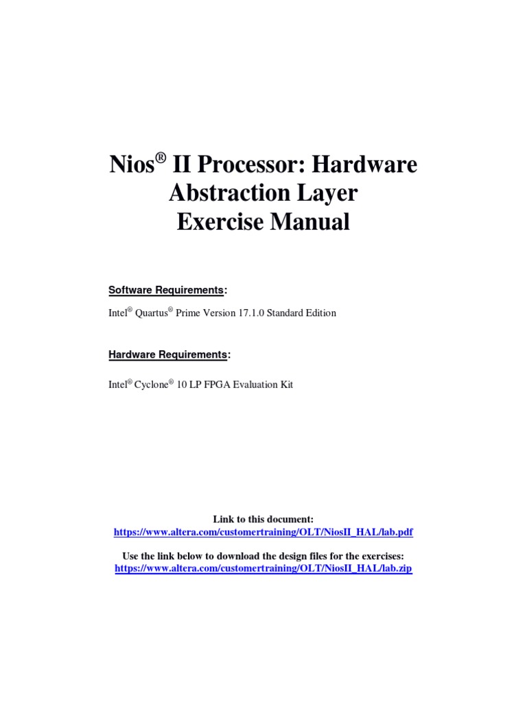 Nios II Processor: Hardware Abstraction Layer Exercise Manual | PDF | Subroutine | Parameter ...