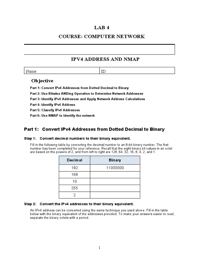 Lab 6 IPv4 and NMAP - en | PDF | Ip Address | Computer Science