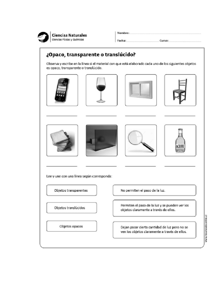 Guia de Objetos Materiales Opacos Transparentes y Translucidos | PDF