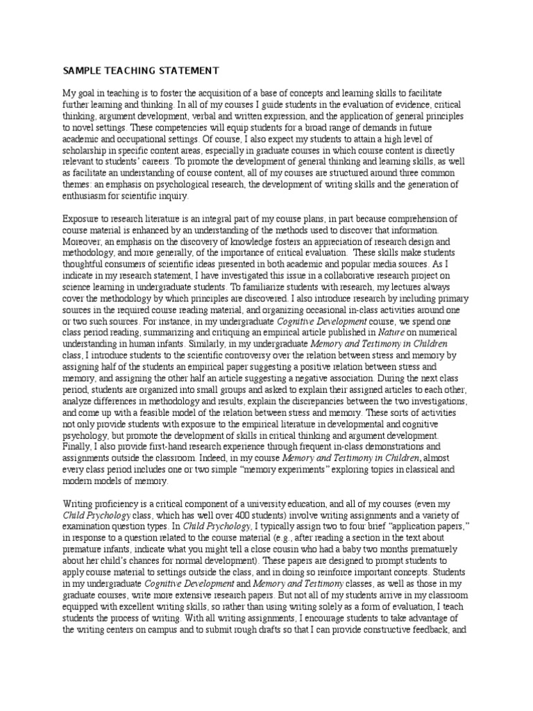 Teaching Statement Sample 1 | PDF | Memory | Psychology