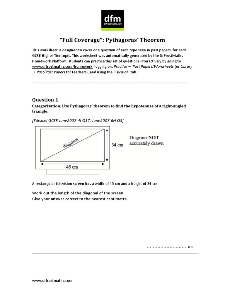 "Full Coverage": Pythagoras' Theorem: (Edexcel GCSE June2007-4I Q17 ...