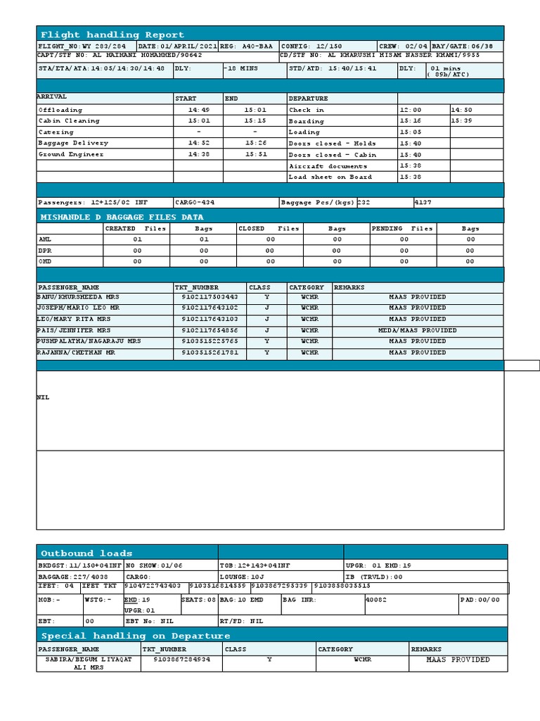 Flight Handling Report: Mishandle D Baggage Files Data | PDF | Baggage ...