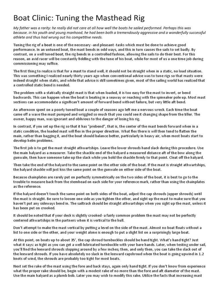 Tuning The Masthead Rig | Download Free PDF | Mast (Sailing) | Rigging