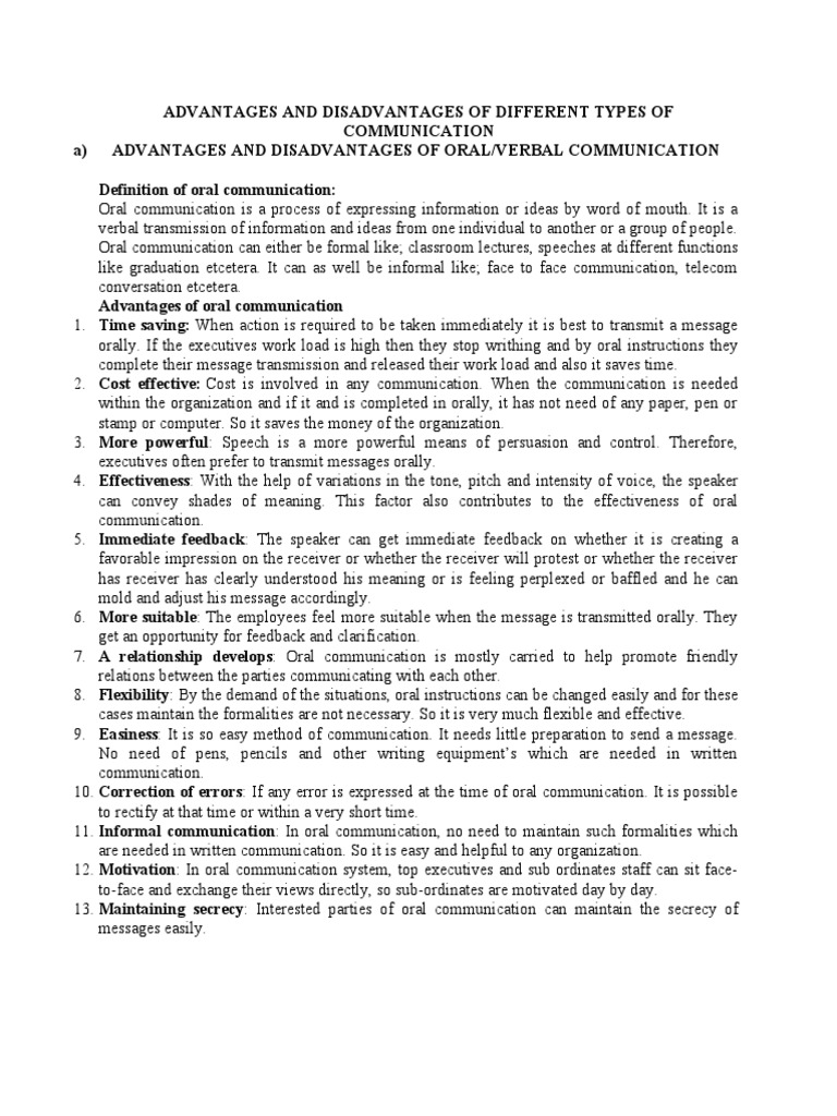 Advantages and Disadvantages of Communication | PDF | Nonverbal ...