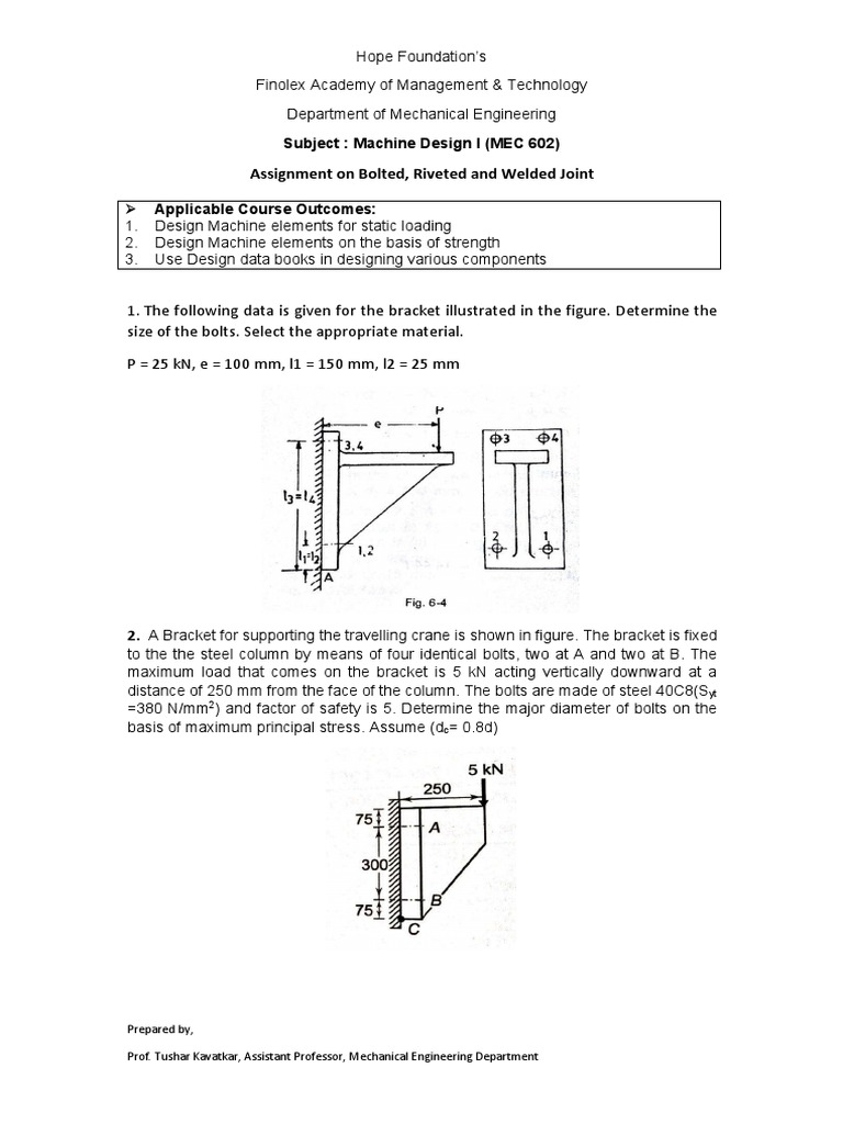 Assignment On Bolted, Riveted and Welded Joint | PDF | Rivet | Screw
