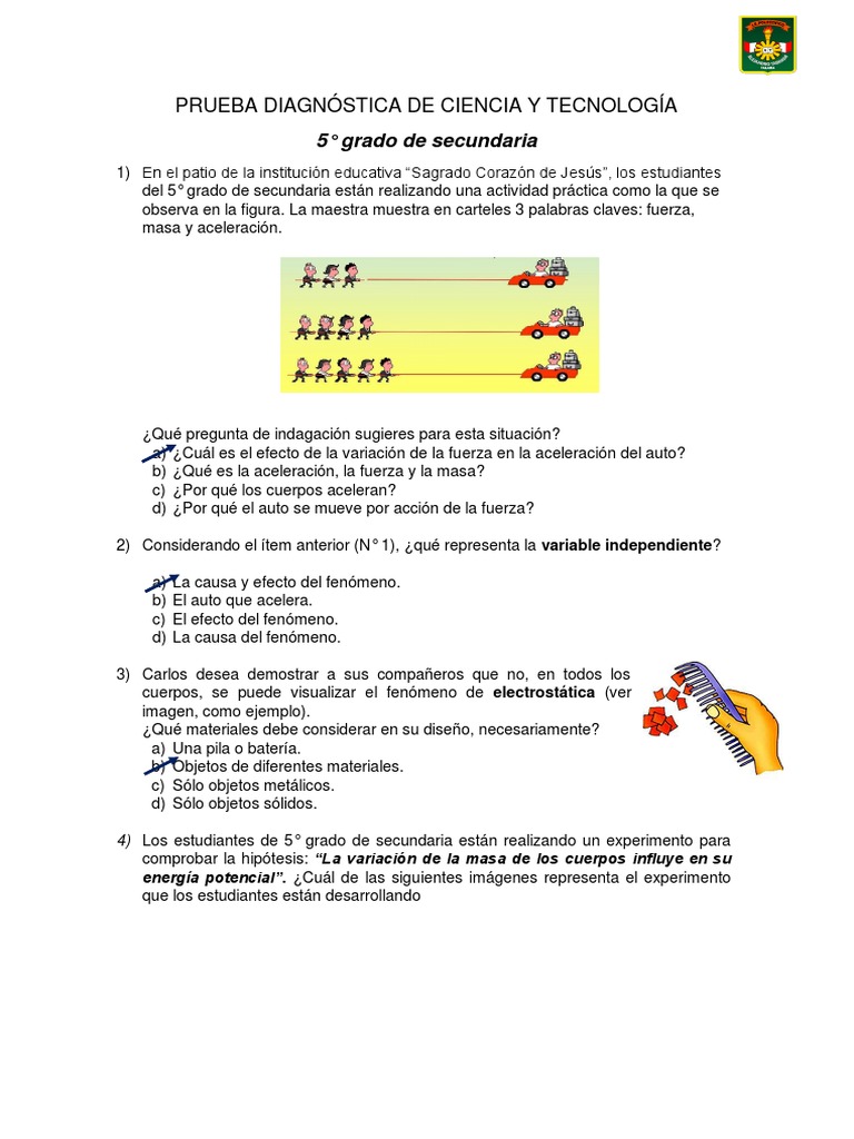 Prueba Diagnóstica de Ciencia y Tecnología5° | PDF | Masa | Experimentar