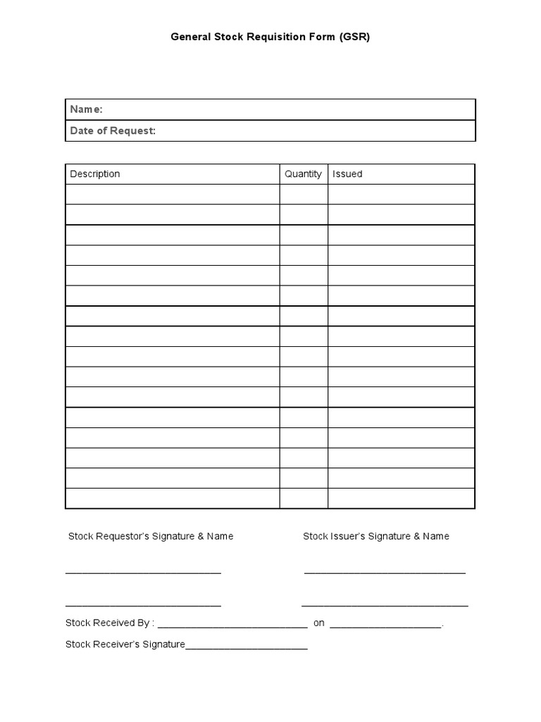 Name: Date of Request:: General Stock Requisition Form (GSR) | PDF
