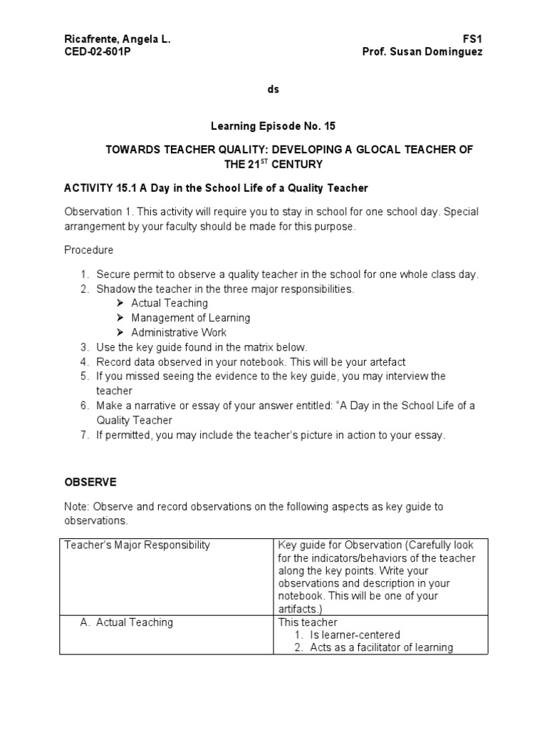 Learning-Episode15 Ricafrente Angela | PDF | Teachers | Applied Psychology