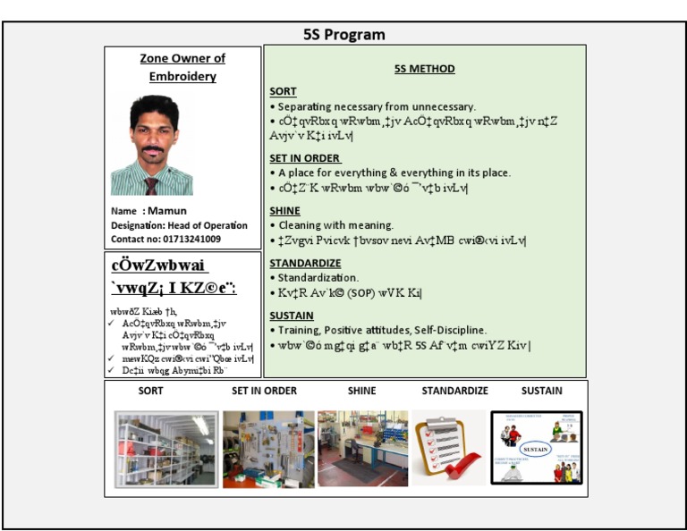 5S Program: Zone Owner of Embroidery | PDF
