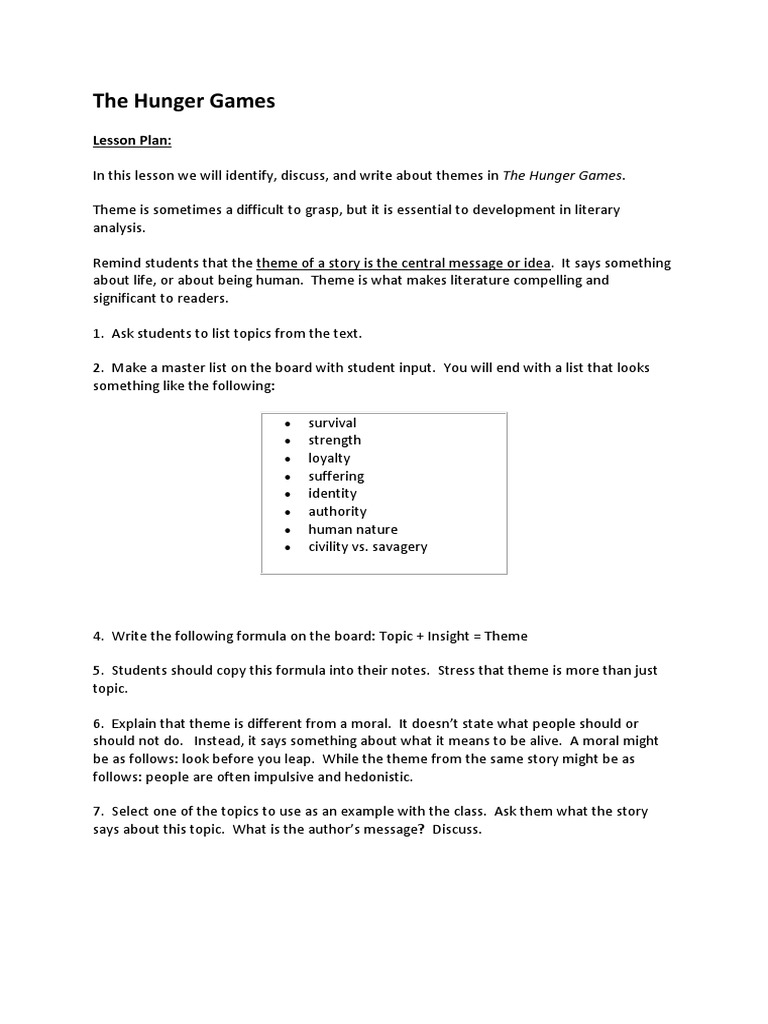 The Hunger Games Lesson Plan | Download Free PDF | The Hunger Games