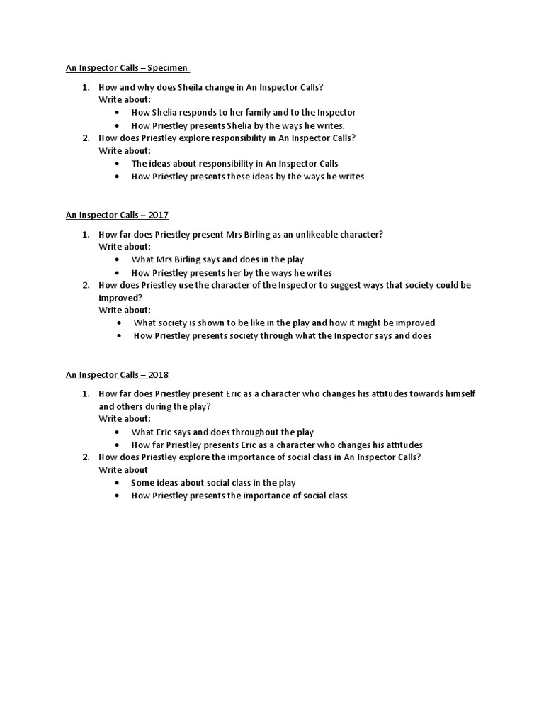 An Inspector Calls - All Questions | PDF
