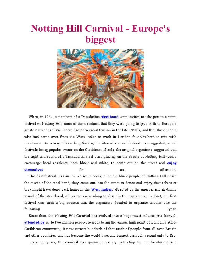 Notting Hill Carnival (Descriptive Text) | PDF | Carnival | Performing Arts