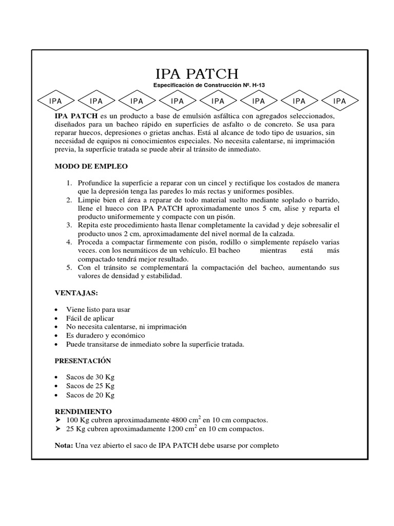 Ficha Tecnica Ipa Patch H 13 | PDF | Science | Ingeniería