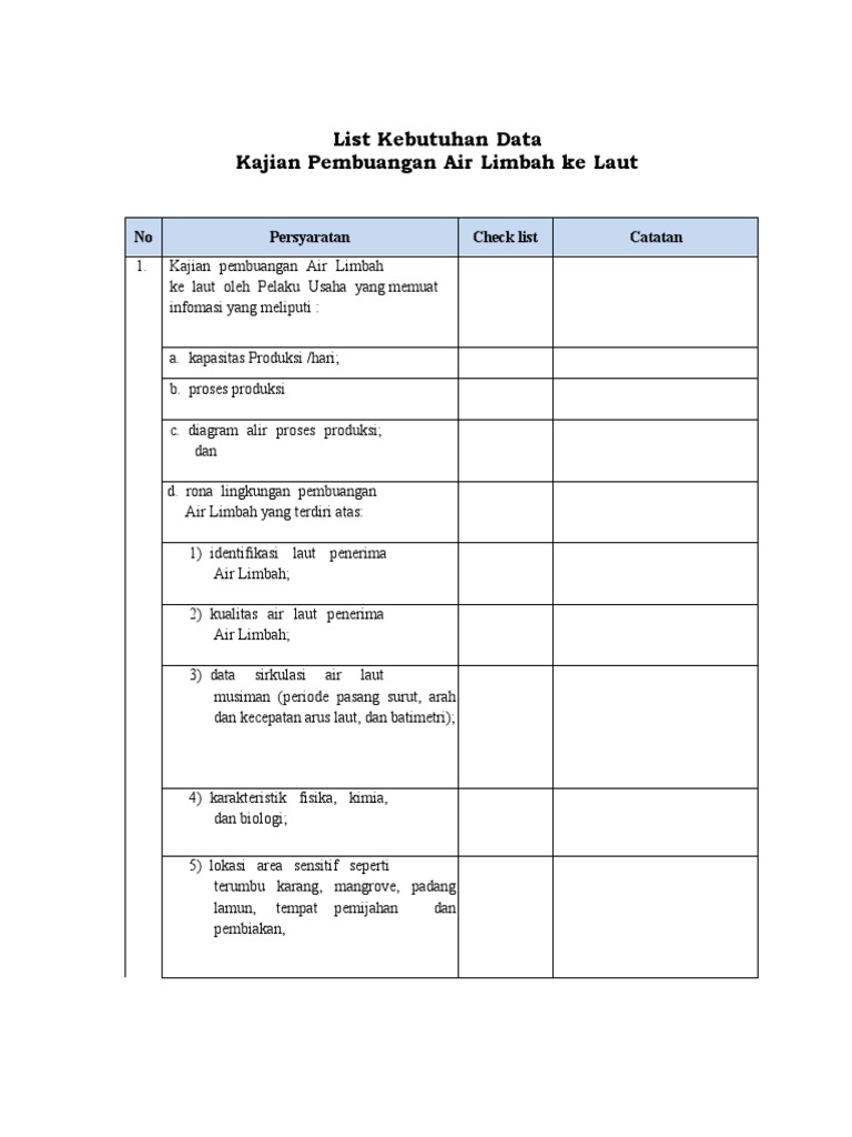 Check List Kebutuhan Data | PDF