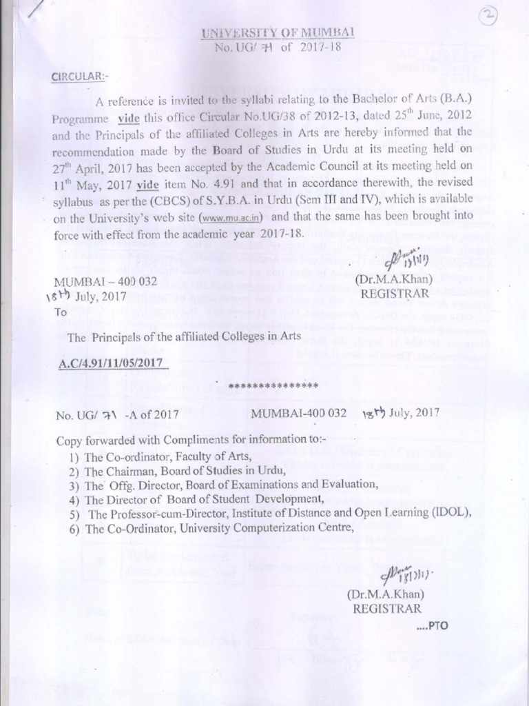 Revised Syllabus for B.A. Urdu 2nd Year | PDF | Urdu