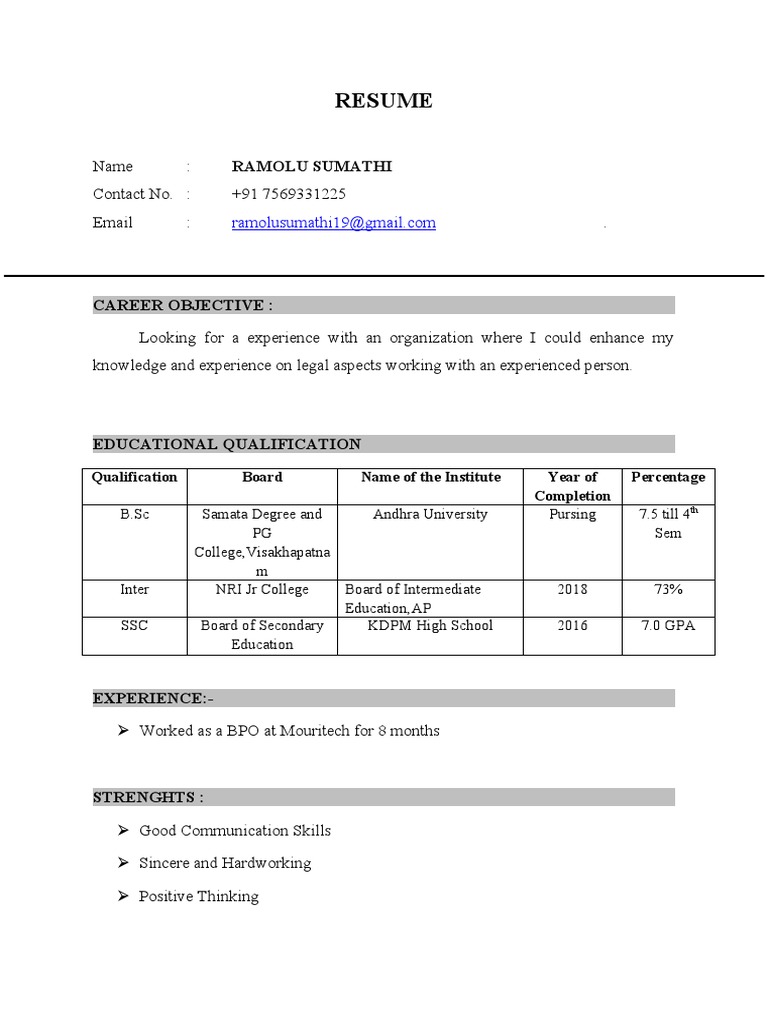 Resume: Ramolu Sumathi | PDF