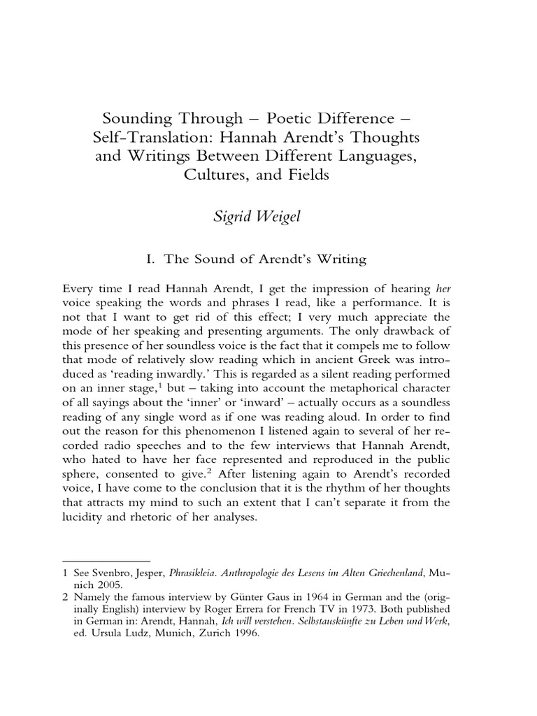 Arendt in Exile Sigrid Weigel | PDF | Hannah Arendt | Philosophy