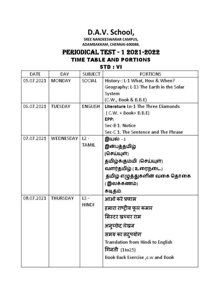 Class 6 PT1 TimeTable 2021 2022 1624615871 | PDF | Science