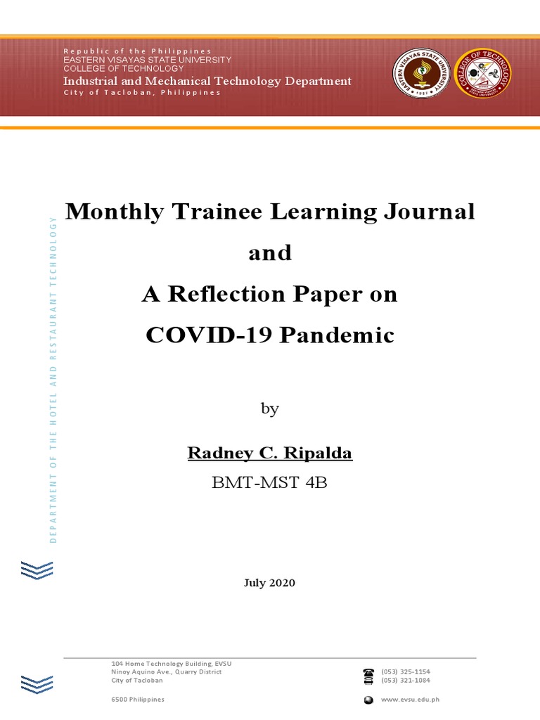 Monthly Trainee Learning Journal and A Reflection Paper On COVID-19 ...