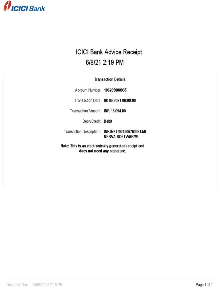 ICICI Bank Transaction Advice Receipt | PDF