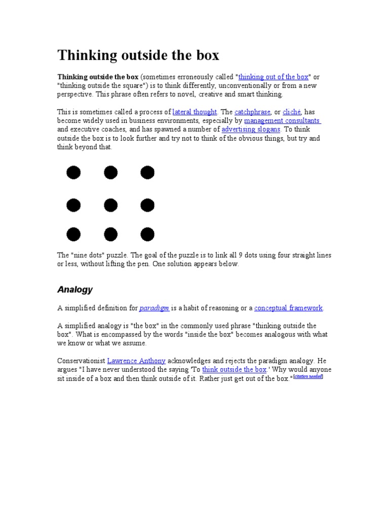 Thinking Outside The Box | PDF | Cognition | Cognitive Science