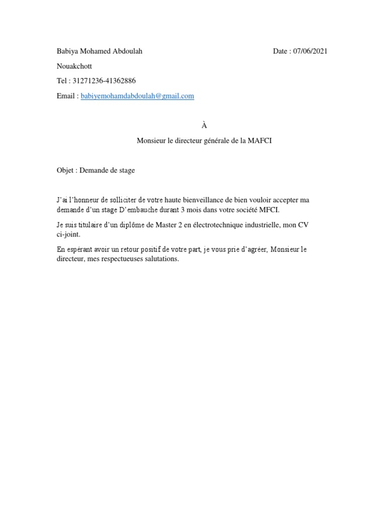 Demande de Stage SOMELEC | PDF