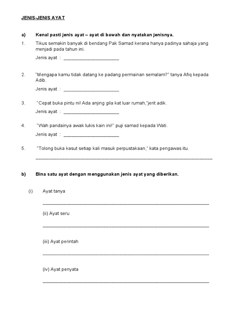 Latihan Jenis Jenis Ayat Pdf