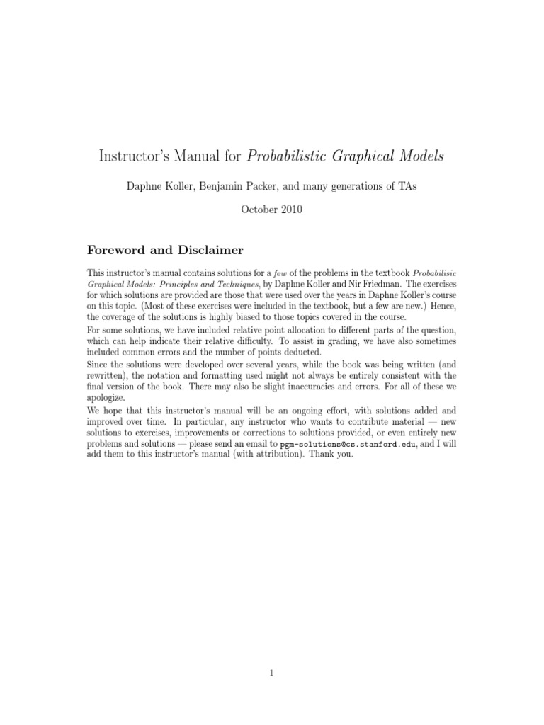 Instructor's Manual For Probabilistic Graphical Models by Daphne Koller ...