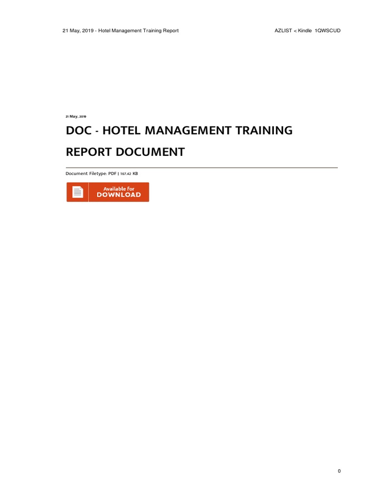 HOTEL MANAGEMENT TRAINING REPORT DOCUMENT DF | PDF | Hotel | Computing