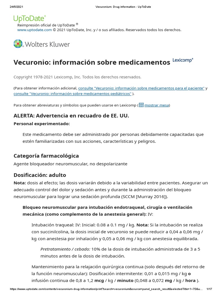 Vecuronium - Drug Information - UpToDate | PDF | Tratamientos médicos ...