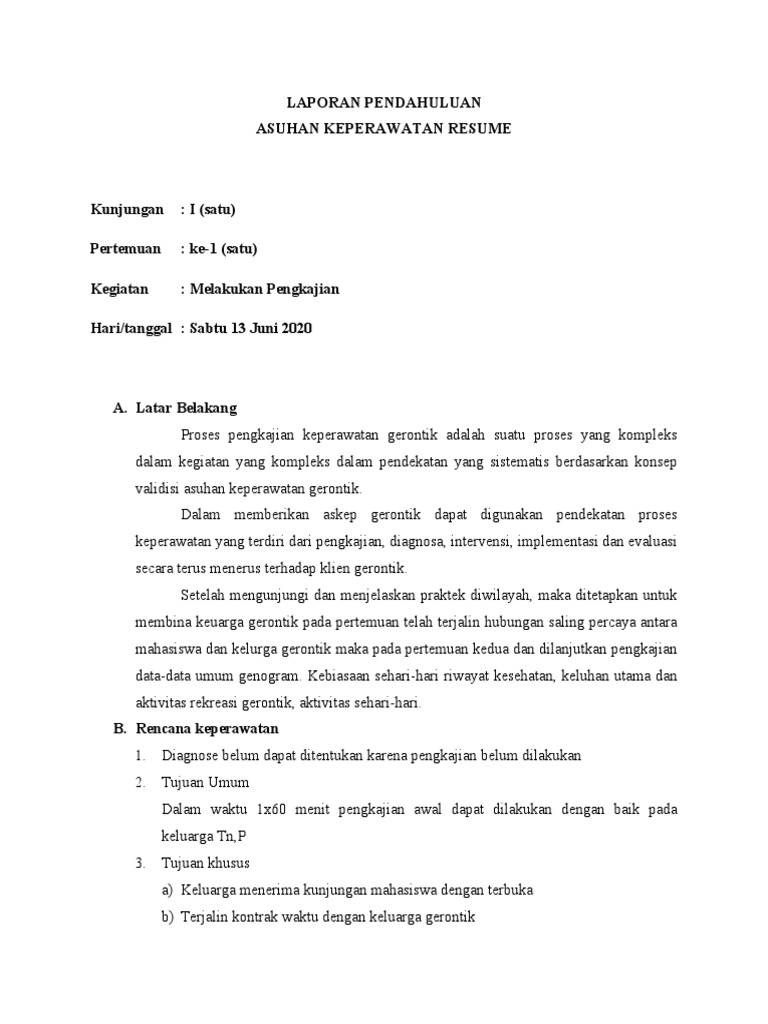Laporan Pendahuluan Resume | PDF
