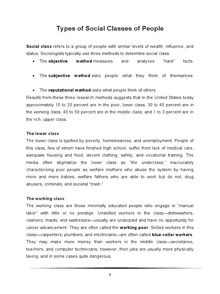 Types of Social Classes of People | PDF | Wealth | Middle Class