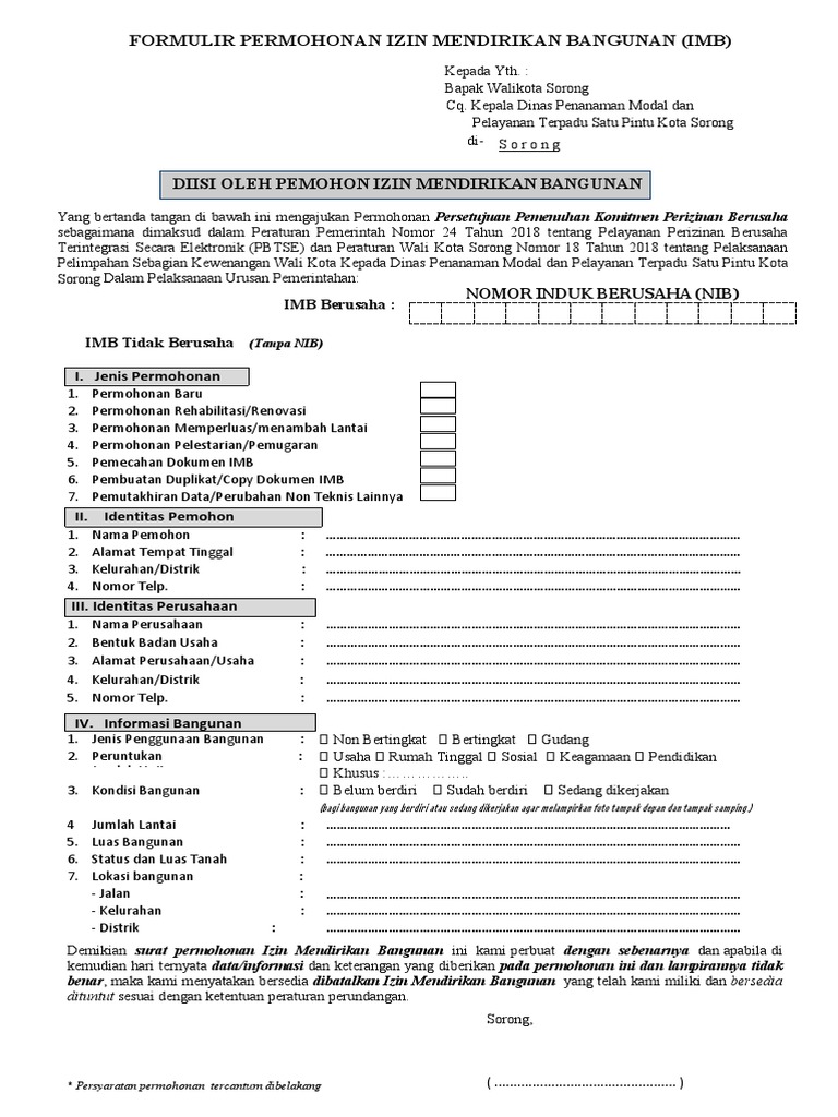 Formulir IMB Kota Sorong | PDF