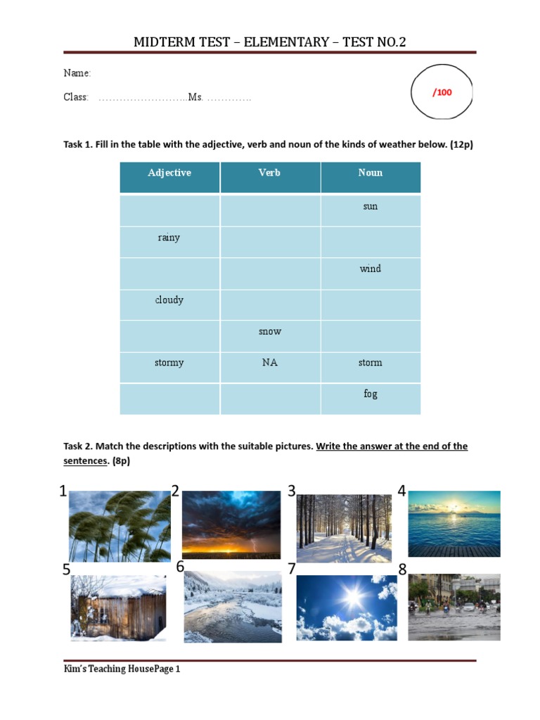 Elementary - Test 2 (Weather - Hobbies) | PDF | Morphology | Syntax