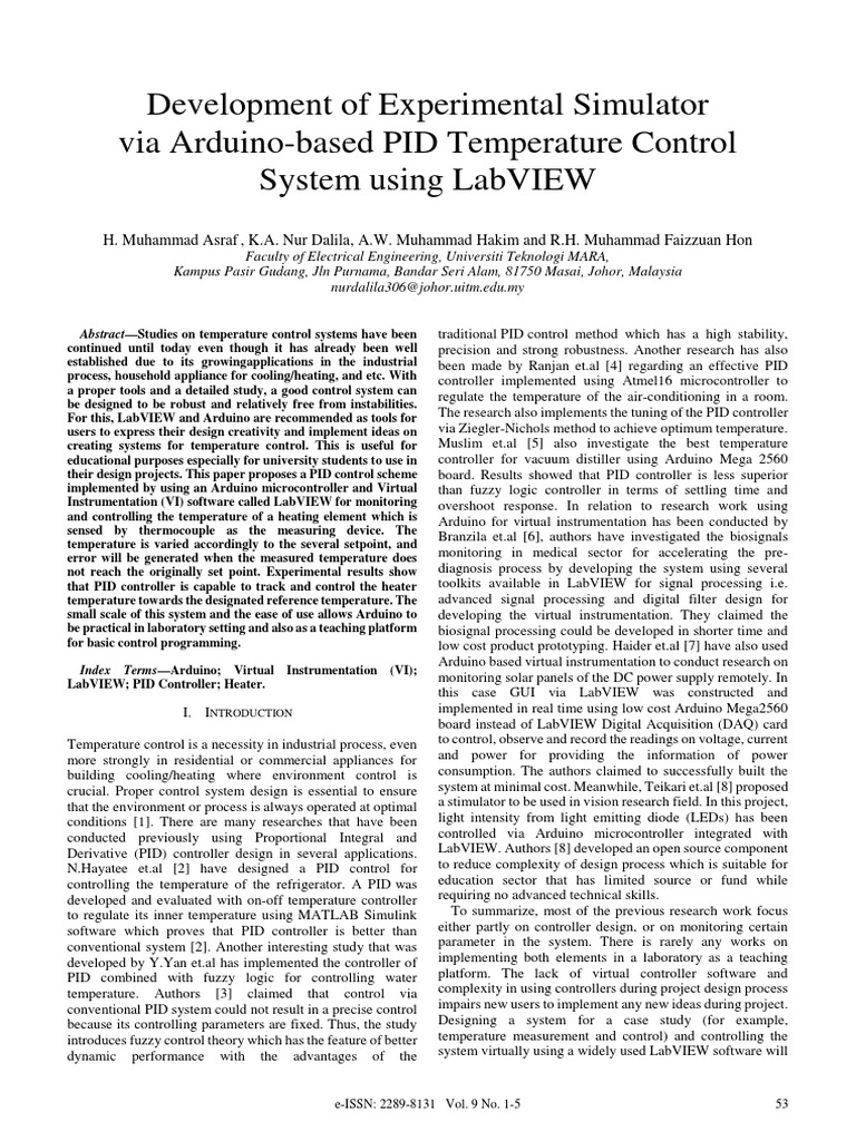 Development of Experimental Simulator Via Arduino-Based Pid Temperature Control System Using ...