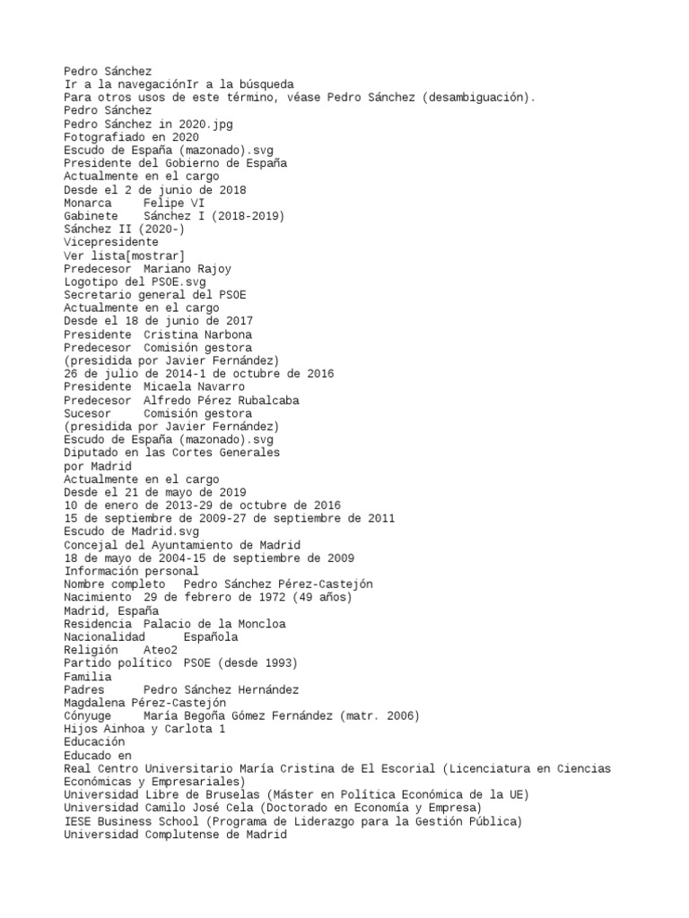 Pedro Sanchez | PDF | Gobierno de españa | Política de españa