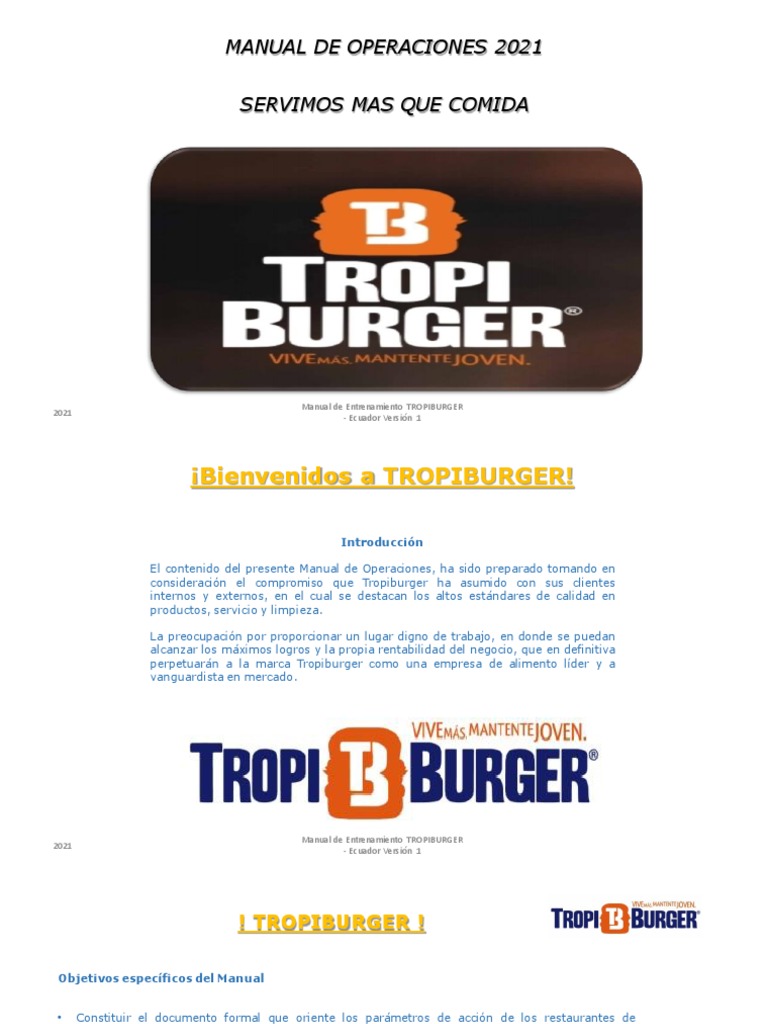Manual Operaciones Tropiburger 2021 | PDF | Alimentos | Naturaleza
