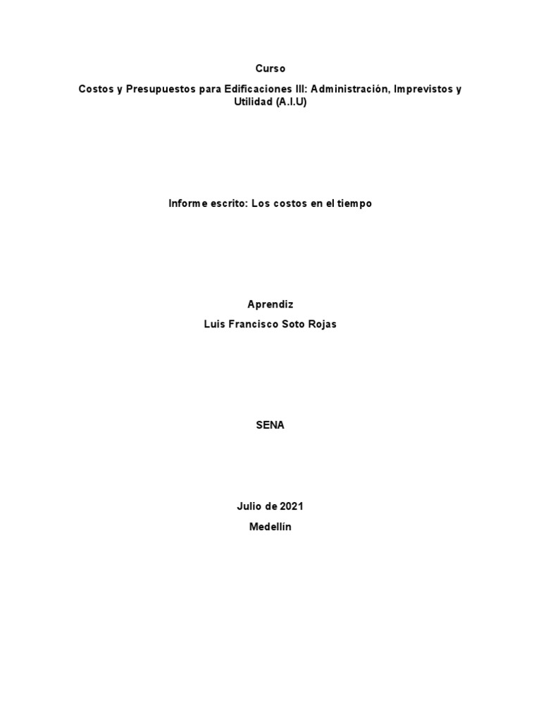 U3 EV1 Informe Escrito Los Costos en El Tiempo | PDF | Precios | Presupuesto