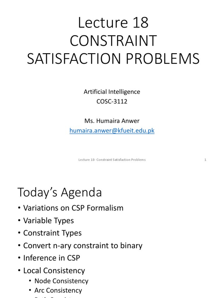 Constraint Satisfaction Problems: Artificial Intelligence COSC-3112 Ms ...