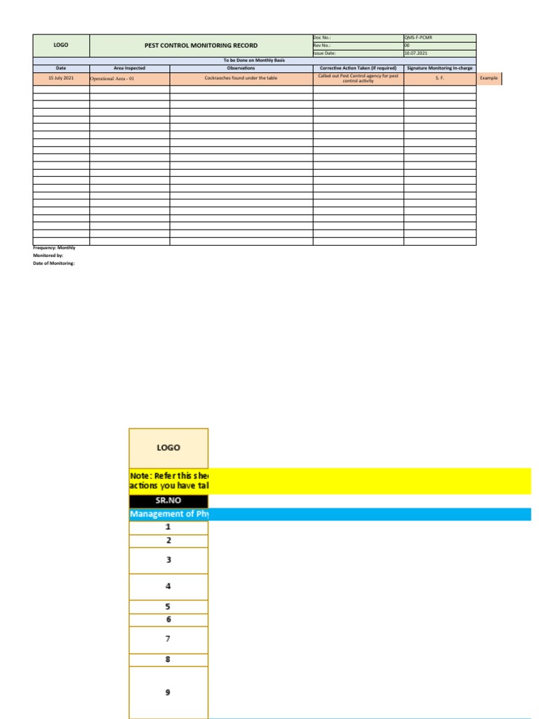 QMS-F-PCMR - Pest Control Monitoring Record | PDF | Pest Control | Pest ...