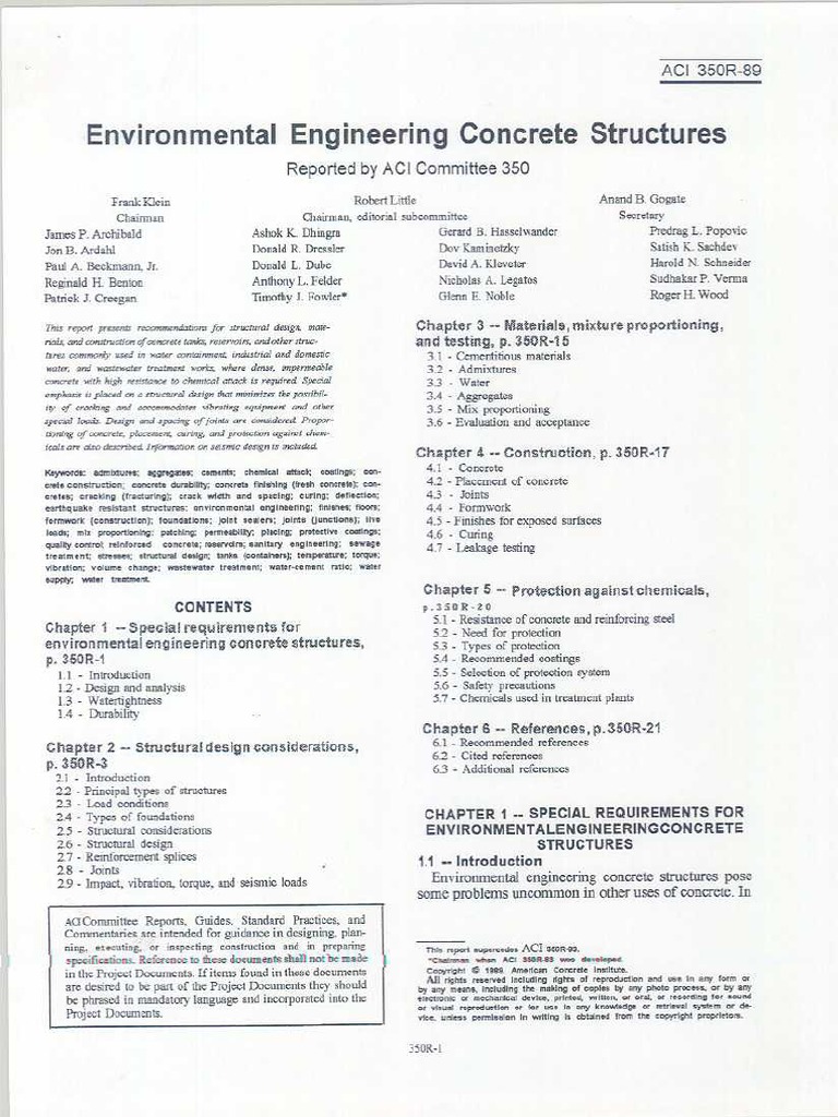 ACI - 350R 89 - Environmental Engineering Concrete Structures | PDF