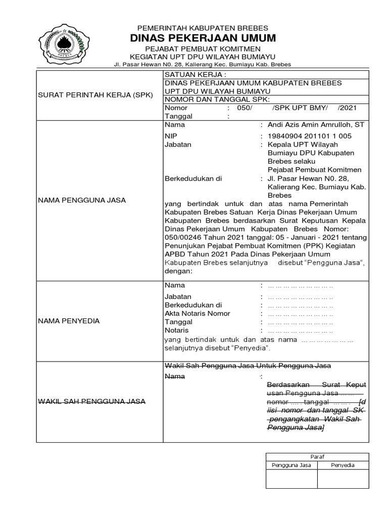 Draft SPK PEMBANGUNAN JALAN PAGUYANGAN KEDUNGOLENG DESA PAGUYANGAN KEC ...