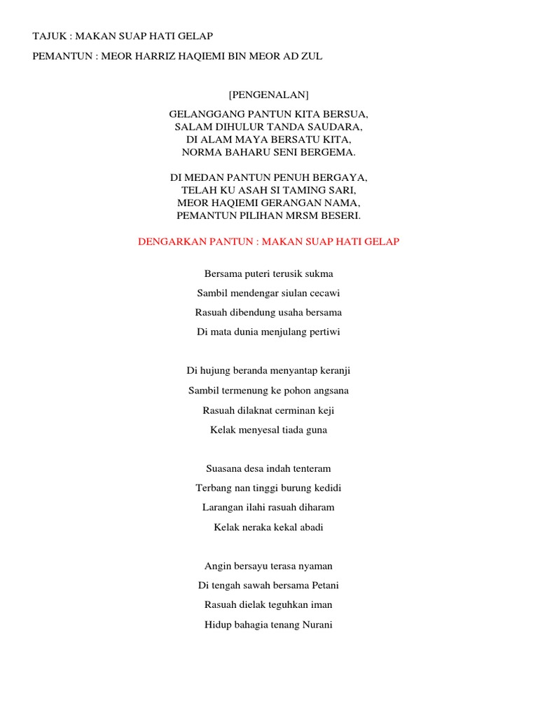 Pantun Rasuah MRSM Beseri | PDF